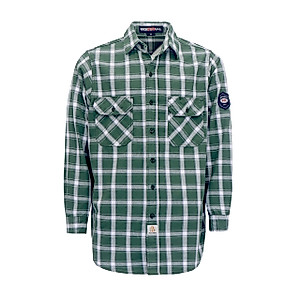 BOCOMAL FR Shirts for Men(Green/White) Flame Resistant/Fire Retardant Plaid Shirt 7oz Men's Welder Shirt