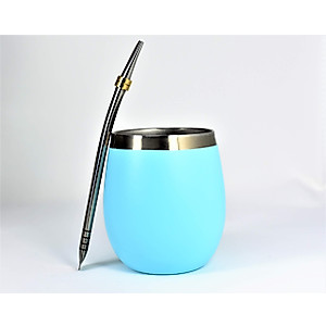 Novomates Yerba Mate Kit Including Double Wall Stainless Steel Mate Tea Cup and Mate Straw – Yerba Mate Cup and Bombilla Mate - Yerba Mate Gourd - Bombilla Mate and Mate Tea Cup 8oz (237ml) (Teal)