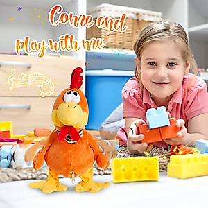 Houwsbaby 15‘’ Electronic Squawking Chicken Toy Chicken Stuffed Animal Interactive Musical Walking Singing Waving Rooster Plush Toy with Bib Gift for Kids Boys Girls Thanksgiving Day