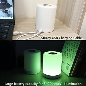 Portable Touch Bedside Nursery Lamp, Night Light,Rechargeable Camping Light, Dimmable Warm Light RGB Color Changing, USB Ports, Night Lights for Bedrooms Kids/Children/Girls, by Zapex 1001 White