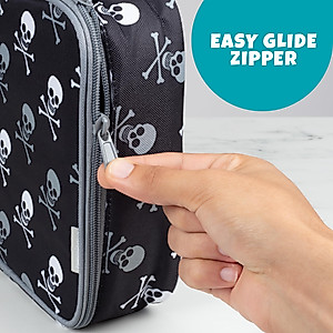 Bentology Lunch Box for Boys- Kids Insulated, Durable Lunchbox Tote Bag Fits Bento Boxes, Containers, Jars & Water Bottles- Reusable School Lunch Sleeve Keeps Food Hotter or Colder Longer-Pirate Skull