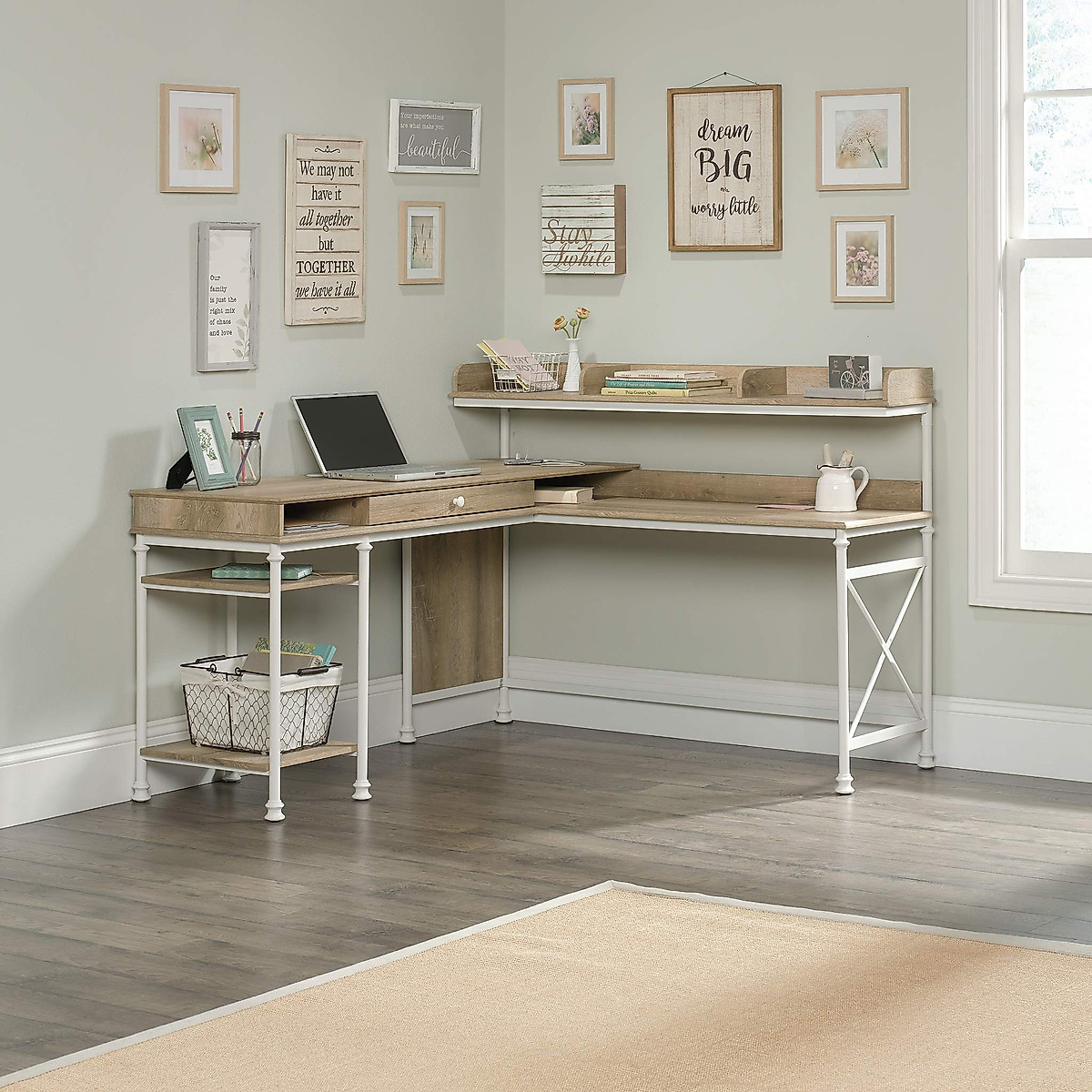 Sauder Canal Street L-Shaped Desk, Coastal Oak finish