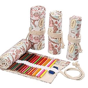 FZBNSRKO Colored Canvas Pencil Case Roll Wrap Holders for Student Artist Adult Coloring Travel Storage Organizers with 72 Slots(Tower)