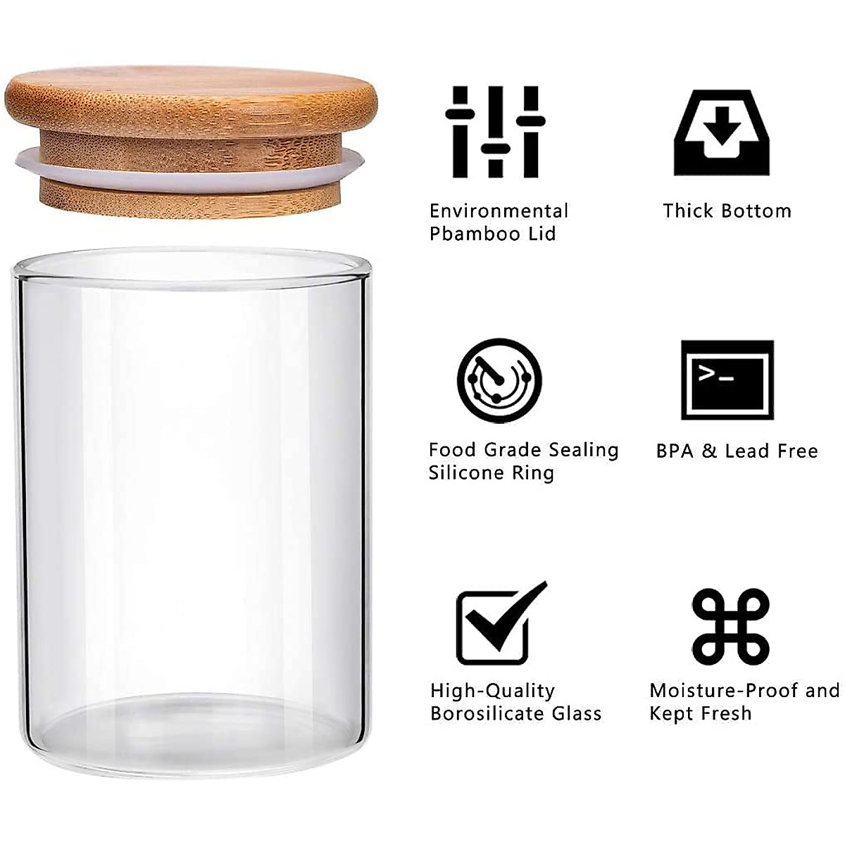 Vkzylife Glass Jars with Bamboo Wooden Airtight Lids 6oz 10oz Spice Jars Food Storage Containers for Home Kitchen, Tea, Salt, Pepper, Spices, Coffee, Herbs, Grains (6 OZ, 6 PCS)