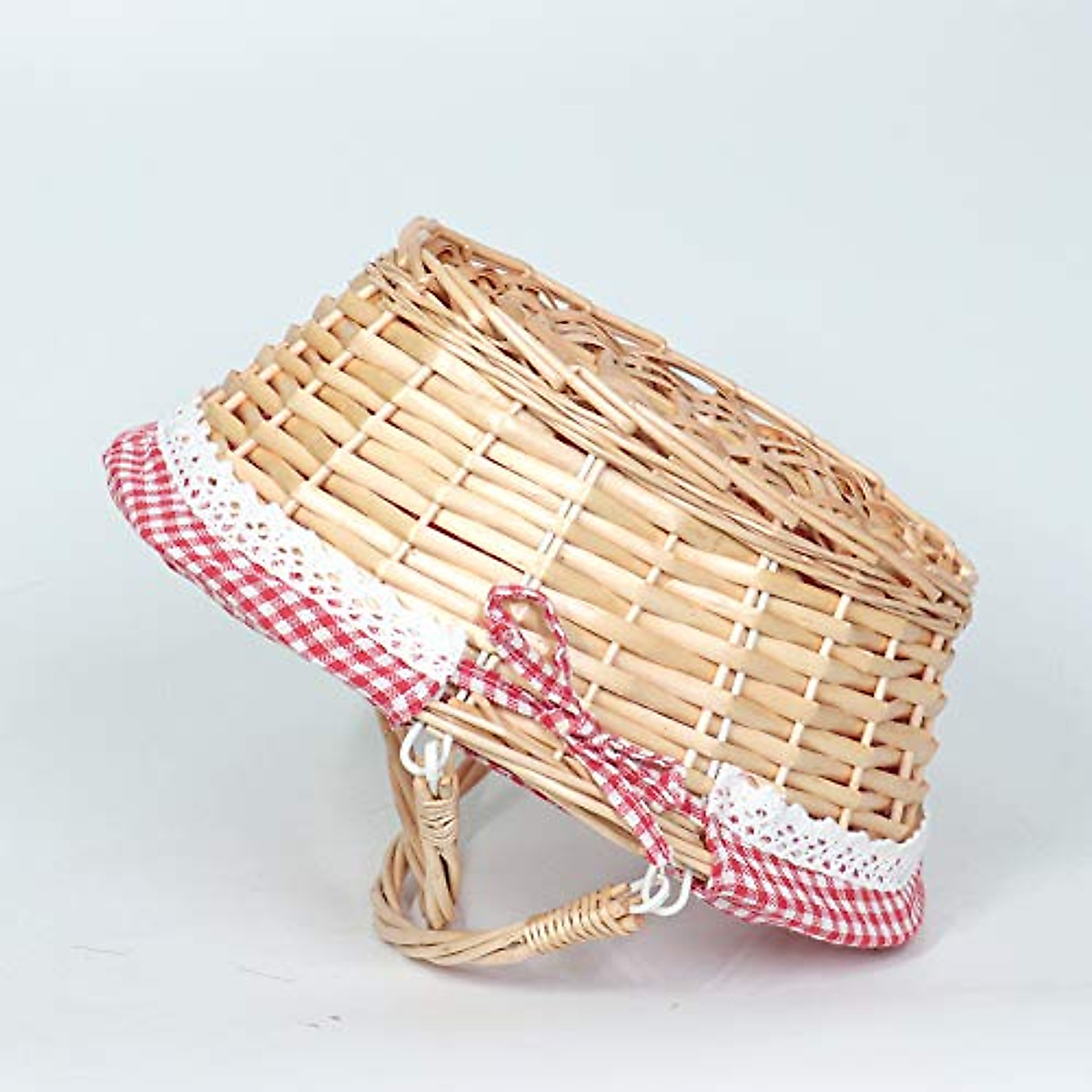 MEIEM Wicker Basket Gift Baskets Empty Oval Willow Woven Picnic Basket Cheap Easter Candy Basket Storage Wine Basket with Handle Egg Gathering Wedding Basket（Pink）