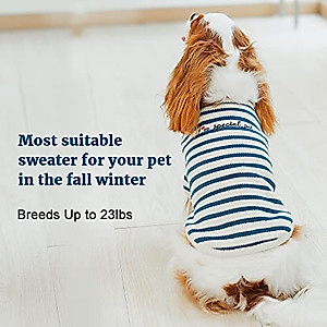 ISPET Stripes Pet Dog Sweater - Stylish Dog Sweatshirt for Small Medium Dog Girls Boys Chihuahua Yorkie Button Closure Knitwear Pup Winter Coat with Sleeves