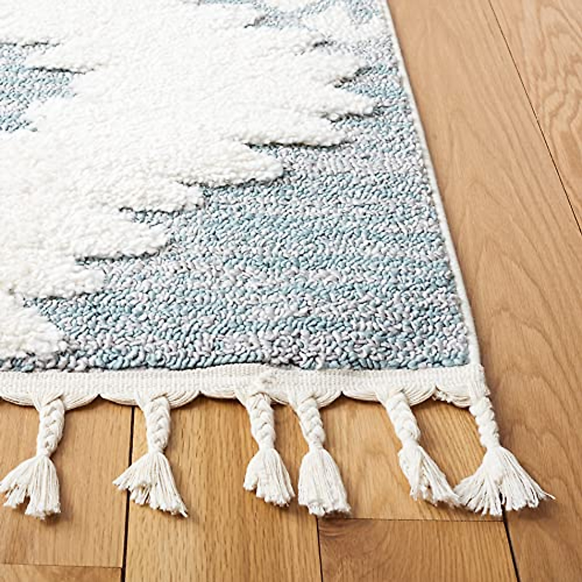 SAFAVIEH Moroccan Tassel Shag Collection Runner Rug - 2'3" x 12', Teal & Ivory, Rustic Trellis, Non-Shedding & Easy Care, 2-inch Thick Ideal for High Traffic Areas in Living Room, Bedroom (MTS652K)