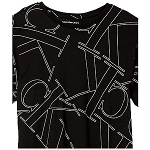 Calvin Klein Boys' Big Short Sleeve All Over Printed Crew Neck Tee Shirt, Shuffle Black 22, 10-12
