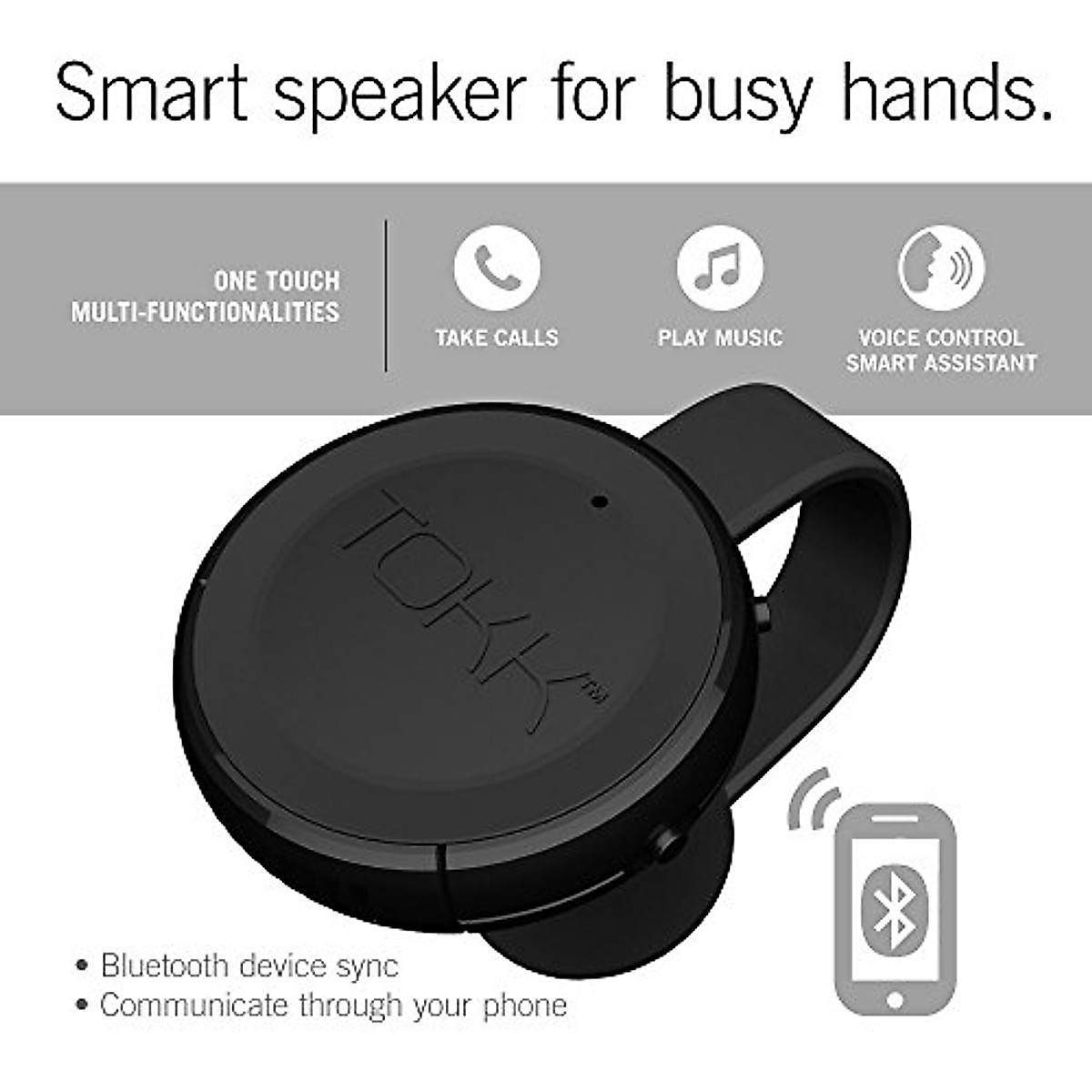 TOKK Smart Wearable Assistant Hands-Free Bluetooth Speaker Phone, Black (TOK-00329)