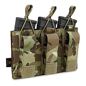 KRYDEX Triple Open-Top Mag Pouch for 5.56 .223 Magazine with 1911 HK45 Glock Pistol Mag Pouch (MC)