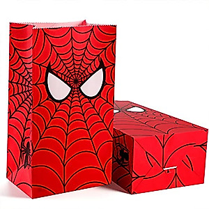 30 Pieces Spider Party Treat Bags Spider Theme Birthday Party Hero Web Printed Kraft Paper Goodie Bags Candy Bags for Theme Birthday Party Decorations and Supplies