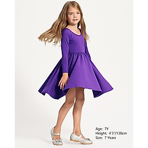 Stelle Long Sleeve Girls Dress Toddler Fall Dresses Skater Twirl Cotton A-Line Dress for School Casual Holiday Halloween(Purple, 7 Years)