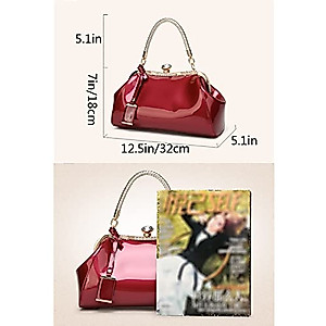 YAQUNICER Tote Bag Patent Leather Handbag for Women Top Handle Evening Bag Wedding Retro Purse-White