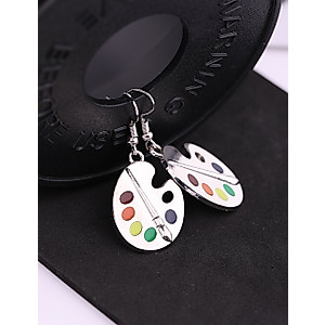 Artist Paint Palette and Brush Enamel Pendant Earrings Zinc Alloy Dangle Drop Earrings Delicate Gift for Painter Artists Women Girls