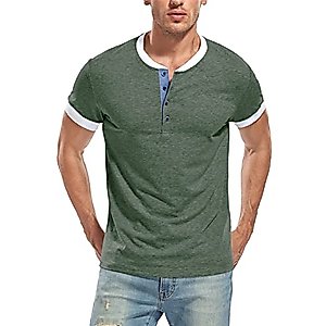 YeeHoo Men's Henley Short Sleeve Slim-Fit Casual T-Shirts with Button Placket Green