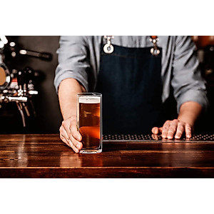 Sun's Tea (Set of 4) Strong Double Wall Glasses - 16oz Highball Beer Glasses and 9oz Old Fashioned Whiskey Glasses (Borosilicate Glass, Not Plastic)
