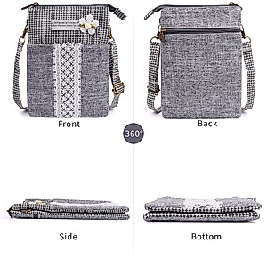 WITERY Small Canvas Cell Phone Purse Wallet- Handmade Cute Cross Body Phone Purse with Adjustable Shoulder Strap, Lightweight Smartphone Pouch Shoulder Bag for Women Teen Girls, Black and Grey 2