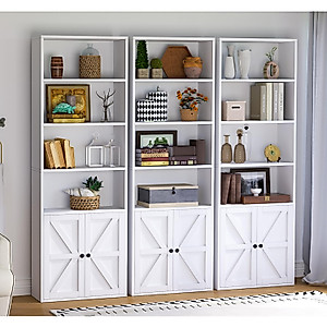 oneinmil 6-Tier Bookshelf and Bookcase, Wooden Bookshelves with Cabinet Doors, Floor Bookshelves and Office Storage Cabinets for Home Office, Living Room (White, 1 Pack)