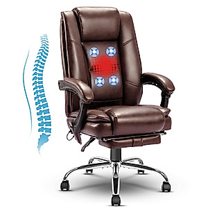 NOBLEMOOD Heating Massage Office Chair Ergonomic High Back Reclining Computer Chair Height Adjustable Swivel Executive Desk Chairs with Footrest and Lumbar Pillow (Black)