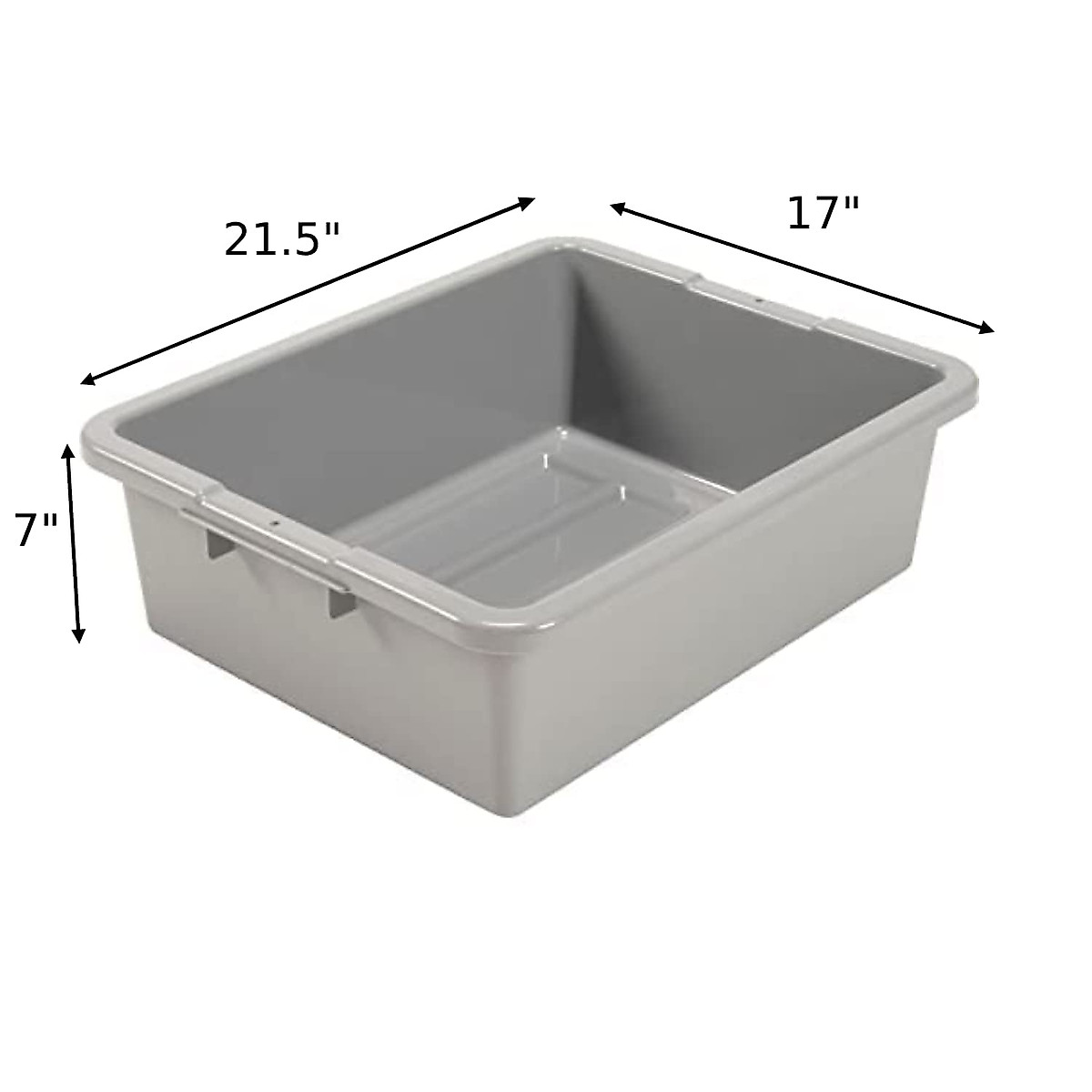Gray Plastic Bus Tub (PACK OF 5) Commercial Tote Box Cross Stack Nest Utility Tote Tub/BUD Box W/O Lid, 21.5” L x 17” W x 7” H, Food Service, Airport, Cafeteria, Seafood, Vegetables, Transporting