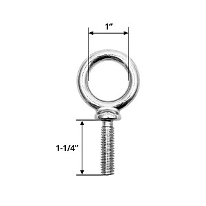 QWORK 3/8"-16 UNC Stainless Steel 316 Eye Bolt, 4 Pack 3/8" x 1-1/4" Marine Grade Machinery Shoulder Eyebolts