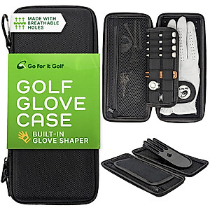 Go For It Golf Glove Case with Glove Shaper For a Wrinkle Free Glove - Golf Case with Magnetic Glove Holder - Organizer for Golf Divot Tool and Golf Accessories for Men & Women - Key Holder (Black)