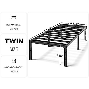QEROMY 18-Inch Twin-Bed-Frame, Metal Platform Bed Frame Twin, Quick & Easy Assembly, Heavy Duty Bed Frame No Box Spring Needed, Noise-Free, Black
