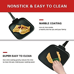 LECOOKING 10 Inch Square Griddle Pan, Nonstick Grill Pan for Cooking Eggs, Omelettes, and More, Griddle Cookware, PFOA Free