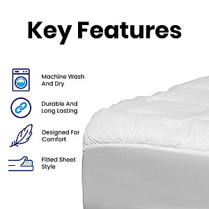Flash Furniture Capri Comfortable Sleep Mattress Pad-Cotton Top-Deep Pockets-Hypoallergenic, King, White