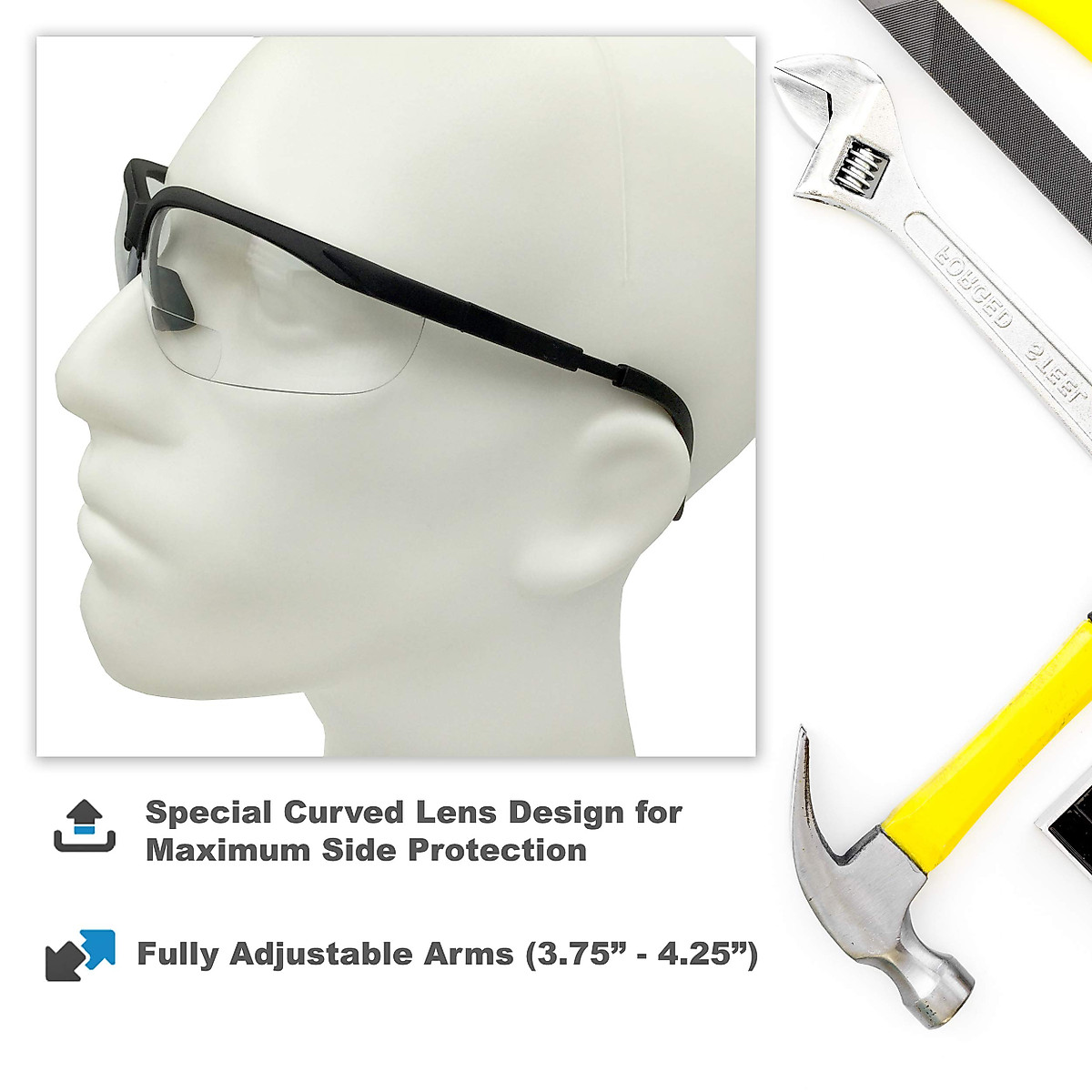 grinderPUNCH 3 Pairs Combo Bifocal Safety Reading Glasses - Assorted Colors Clear Black Yellow Lens - With Side Cover (Diopter +2.50)