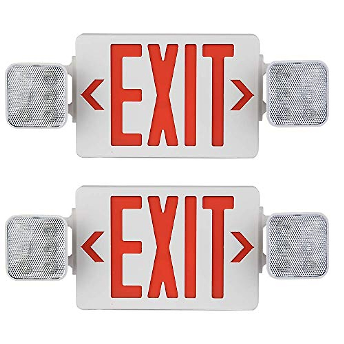 AmazonCommercial Emergency Light Exit Sign, 2-Pack, Exit Combo with Battery Backup, 2 LED Adjustable Heads