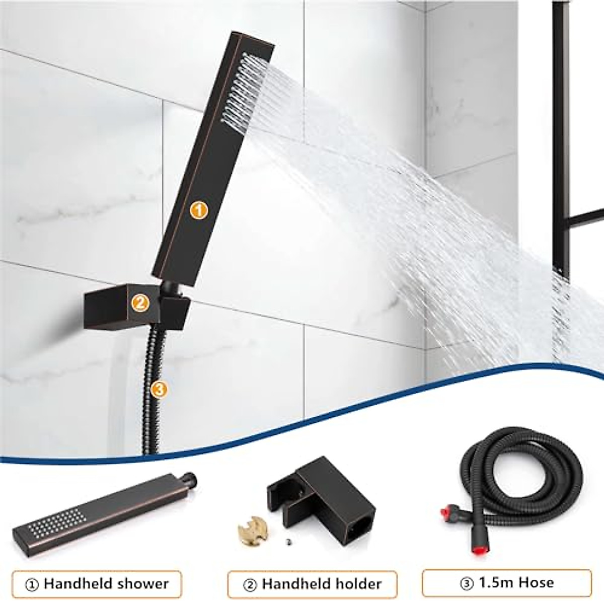 Midanya Oil Rubbed Bronze Bathroom Shower System Wall Mount Shower Faucet Set 10 Inch Square Rainfall Shower Head High Pressure Shower Fixture with Handheld Sprayer Rough-in Valve and Trim Included