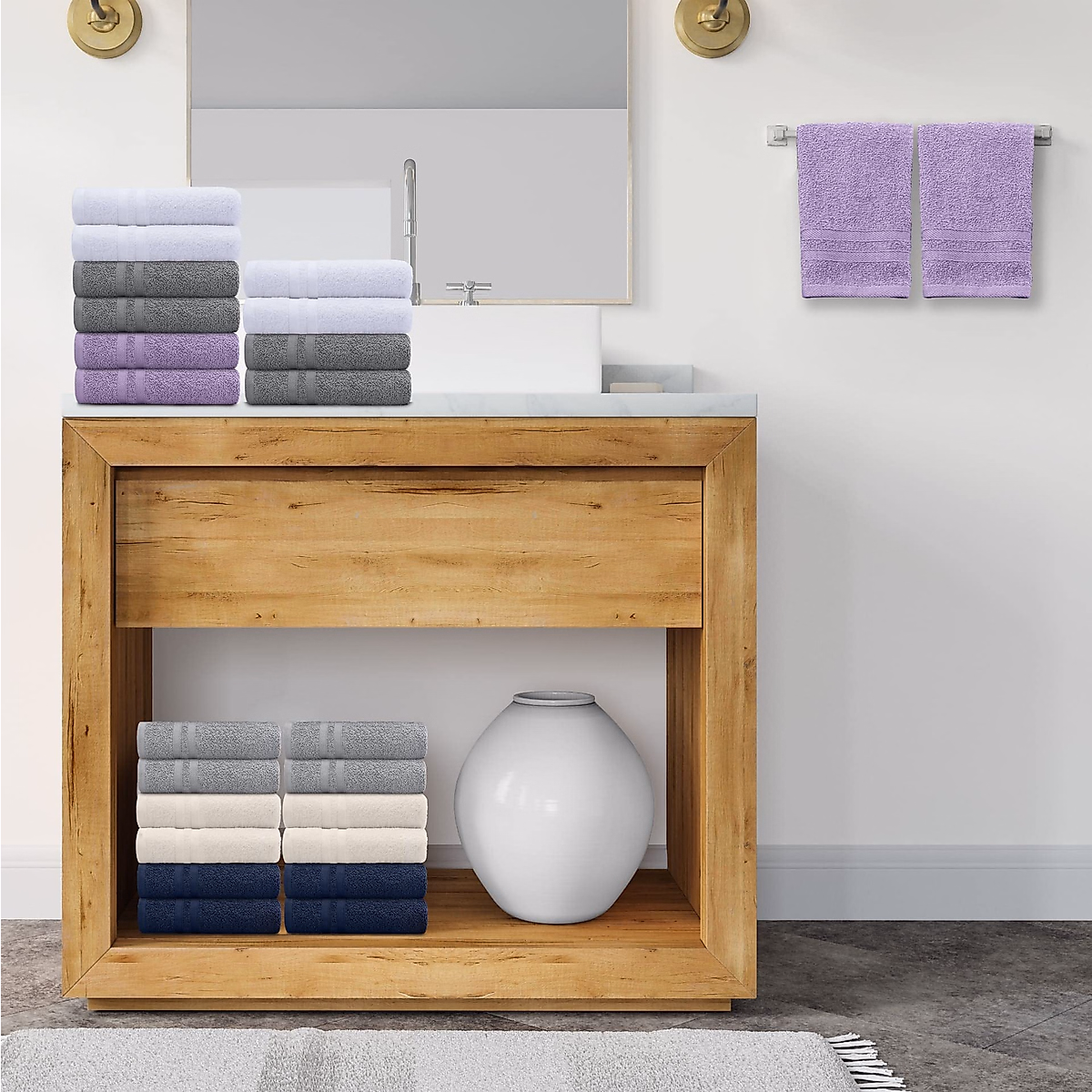 White Classic Wealuxe Cotton Washcloths - Soft Absorbent Bathroom Face Towels - 12x12 Inch - Multi - 24 Pack