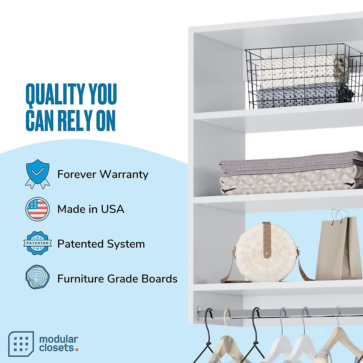 Medium Hanging Closet Unit - Modular Closet System for Hanging - Corner Closet System - Closet Organizers and Storage Shelves (White, 25.5 inches Wide) Closet Shelves