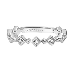 Stackable Ring for Women with Diamond Accented Alternating Diamond Shapes in 925 Sterling Silver 1/20ct (I-J Color, I3 Clarity), Size 5, by Keepsake