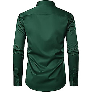 ZEROYAA Men's Urban Stylish Casual Business Slim Fit Long Sleeve Button Up Dress Shirt with Pocket ZLCL29-Dark Green X-Large
