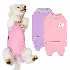 cyeollo 2pack Surgery Recovery Suit for Dogs Cats Soft Breathable Female Male Pet Bodysuit After Surgery for Spay, Neuter, Surgical Recovery Onesie Shirt for Small Medium Large Dogs, Pink & Purple, S