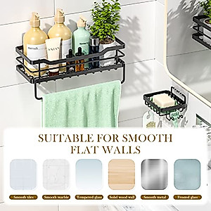 TOPCHASE Shower Caddy Bathroom Shower Organizer, Black Adhesive Shower Shelves for Inside Shower, 2 Pack Stainless Steel Shower Organization Basket With Soap Holder, Hooks, No Drilling Shower Storage