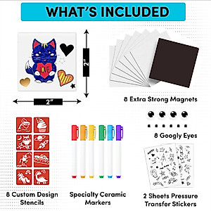 Hula Home Magnetic Mini Tile Art Kit with Markers - Kids Crafts & DIY Arts Magnets for Girls & Boys - Self Adhesive Magnet for Fridge, Locker - Fun Party Favors for Outdoor Activities