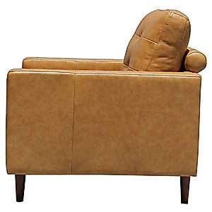 Amazon Brand – Rivet Cove Mid-Century Modern Tufted Leather Accent Chair, 32.7"W, Caramel