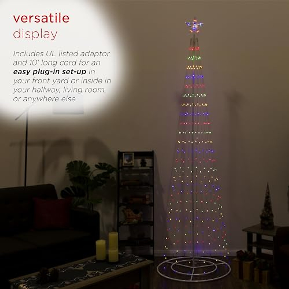 Alpine Corporation Large Tower Christmas Tree with Multi-Functional LED Lights