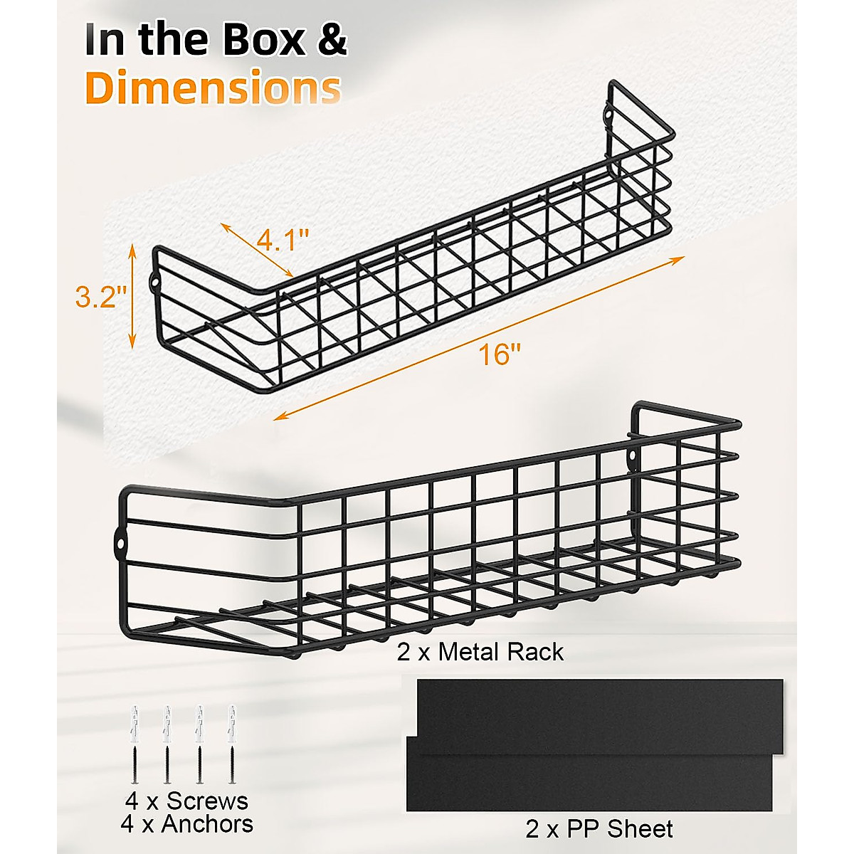 PrimZooty Kids Bookshelf - 2PACK, Black, 4.1" D x 16" W x 3.2" H, Metal Book Shelf for Wall, Versatile Floating Bookshelf for Nursery Toddler Classroom Bedroom, Kitchen, Pantry, Room Décor