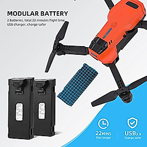 FDWYTY Drones for kids, Mini Drone with 1080P HD FPV Dual Camera with Altitude Hold, Headless Mode, 3D Flips, One Key Take Off/Landing, Speed Adjustment, 2 Modular Batteries - 22 Mins Flight Time, Orange