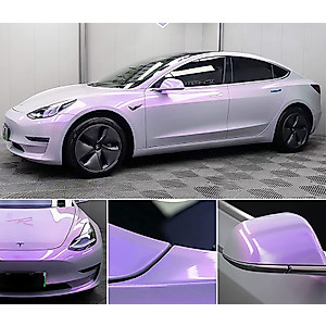 ASENDIWAY Chameleon Glossy Light Grey to Purple Car Vinyl Wrap Roll Color Change Adhesive Decal Sticker Film Stretchable Air Release DIY Vehicle Vinyl