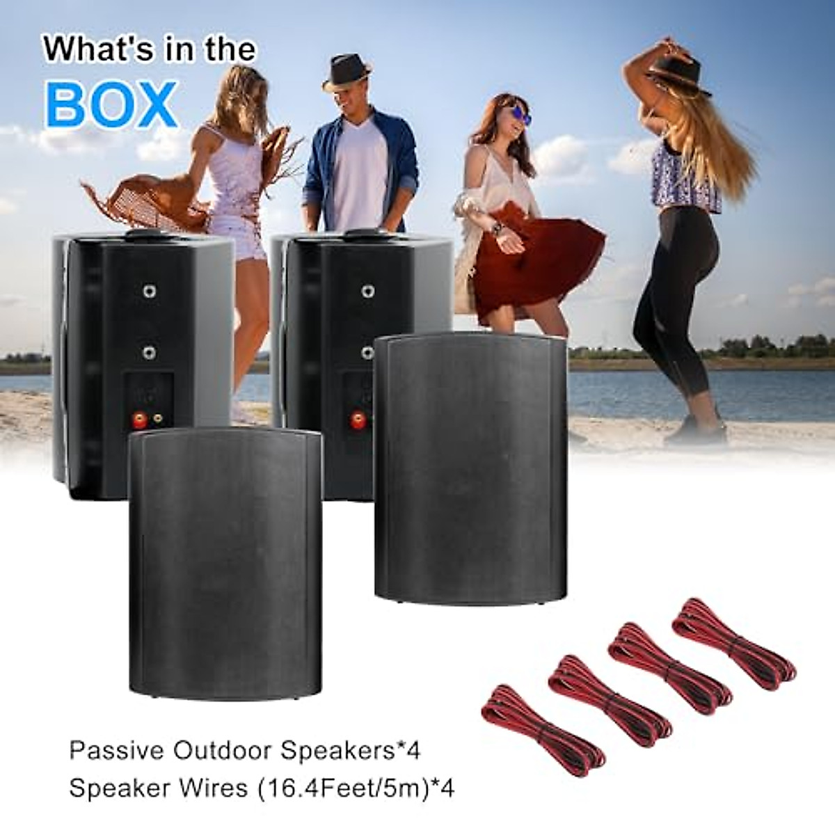 Herdio 6.5 Inches Outdoor Speakers Wired Waterproof Passive,Wall Mount Speakers with 800 Watts Powerful Bass for Home Patio Garden Covered Deck,All-Weather Durability,Black(2 Pairs)