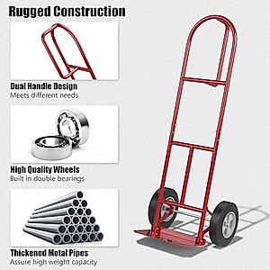 Saranya 18 Shop New Red Cart Hand Truck 660 Lbs Capacity Trolley Heavy Duty Steel with Nose Plate 2 Wheels Industrial Moving Transport Platform Workshops Supermarket 20" L x 19" W x 52" H