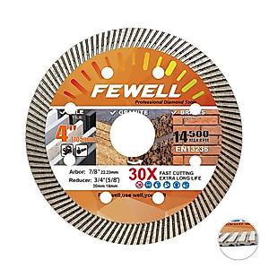 FEWELL 4Inch Super Thin Diamond Ceramic Saw Blade,Turbo Blade Cutting disc for Porcelain,Ceramic Tile Granite Brick and Concrete 105x10x22.23mm (1-Pack)