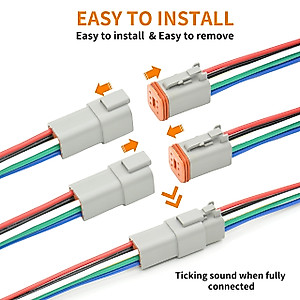 2 Sets 6 Pin DT Deustch Waterproof Automotive Plug Connector with 16AWG -40℃-105℃ 600V Wires and Heat Shrink Tubes Connectors Kit for Car Truck Boat(DT Connector 2 Sets 6 Pin)