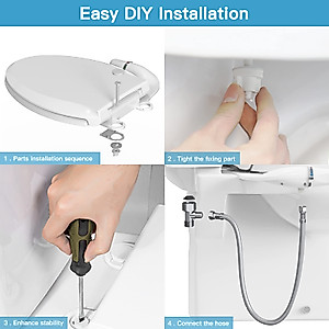 Bidet Toilet Seat, Elongated Non-Electric Bidet Attachment for Toilet with Self-Cleaning Nozzles, Slow Close Toilet Seat,Quick-Release Easy DIY Installation, Feminine Cleaning | 19" White