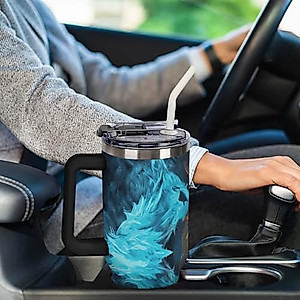 FJWKLRBV Fire Vs Ice Art 40 Oz Water Bottle, Stainless Steel Tumbler with Handle And Straw, Extra Large Insulated Tumbler, Flip Straw Tumblers for Sports, Work, Car, Travel And Weekends
